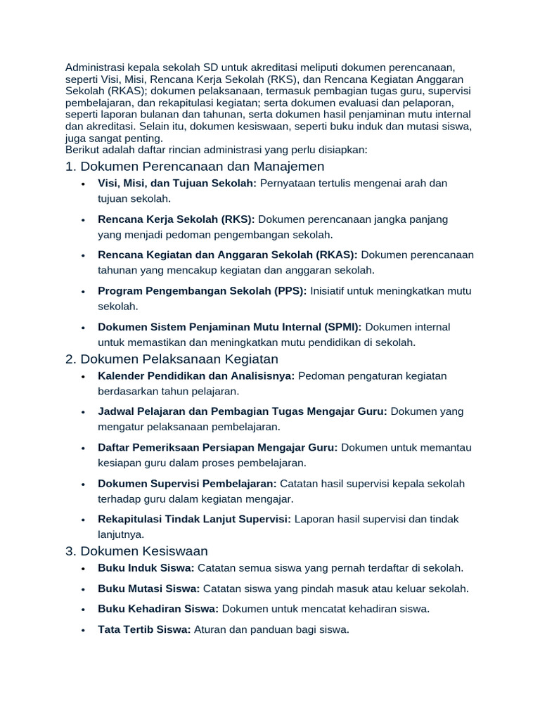 Administrasi SD untuk Akreditasi | PDF
