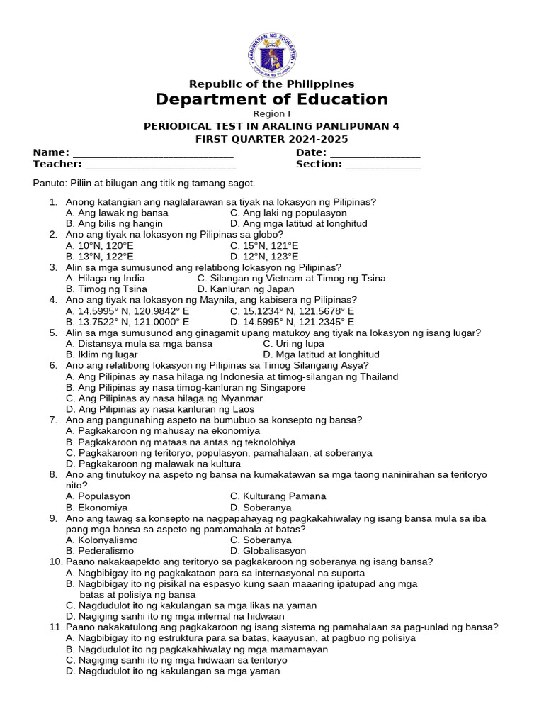 Q1 PT - Ap 4 Matatag | PDF