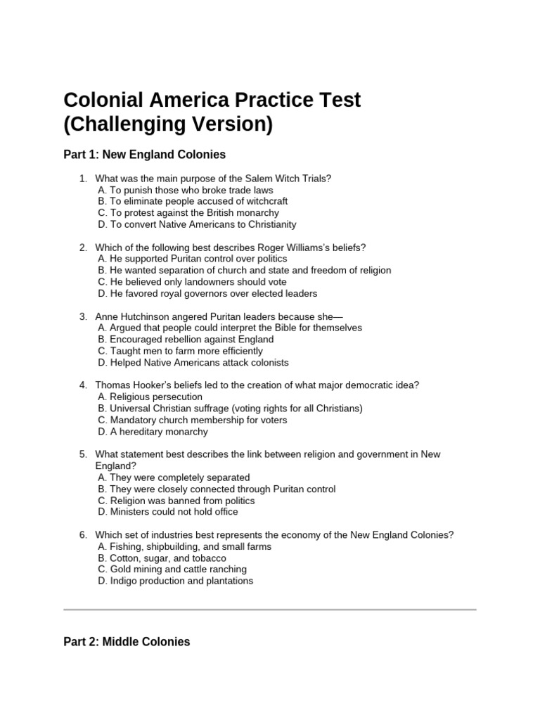 Colonial America Practice Test Guide | PDF | Plantation | Slavery In ...