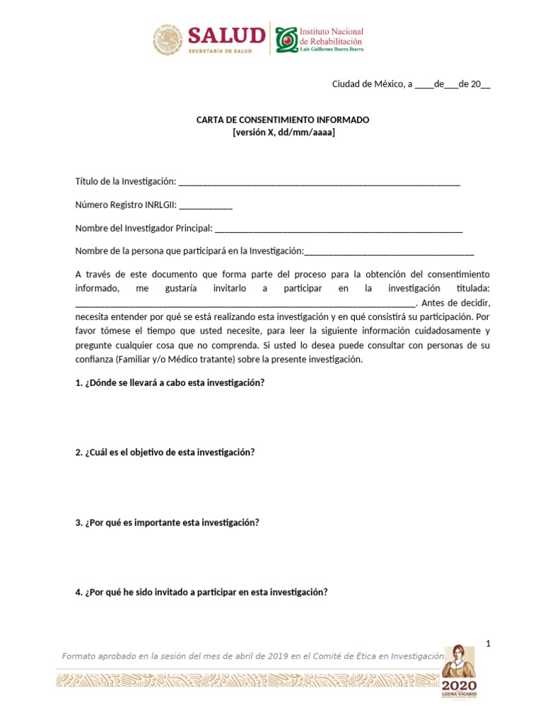 Formato Consentimiento Informado Pdf Consentimiento Informado