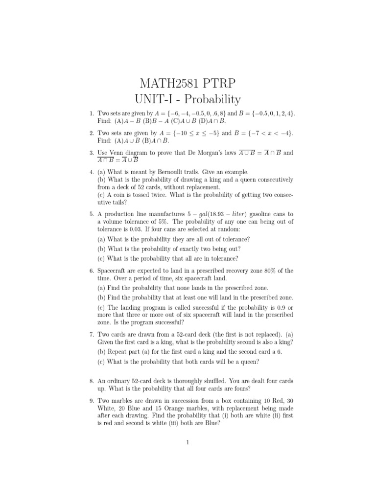 Practice Problems Unit-1 and Unit-2. | PDF | Probability Density ...