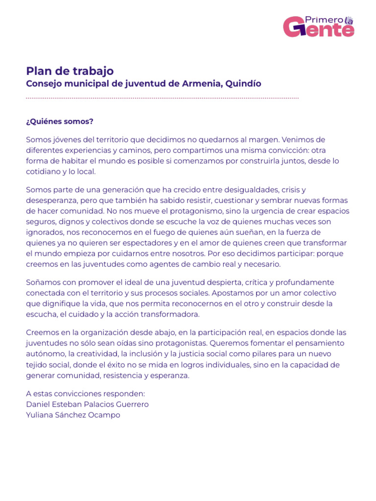 Estructura Plan de Trabajo CMJ | PDF