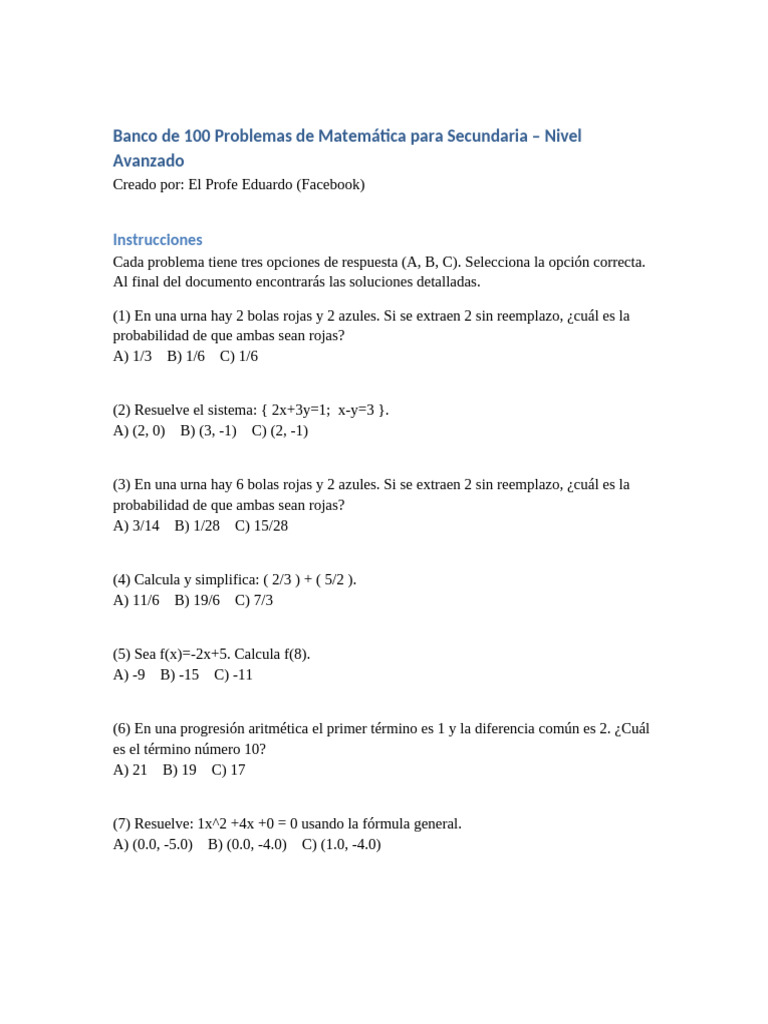 Problemas de Matemática Secundaria | PDF | Raíz cuadrada | Triángulo