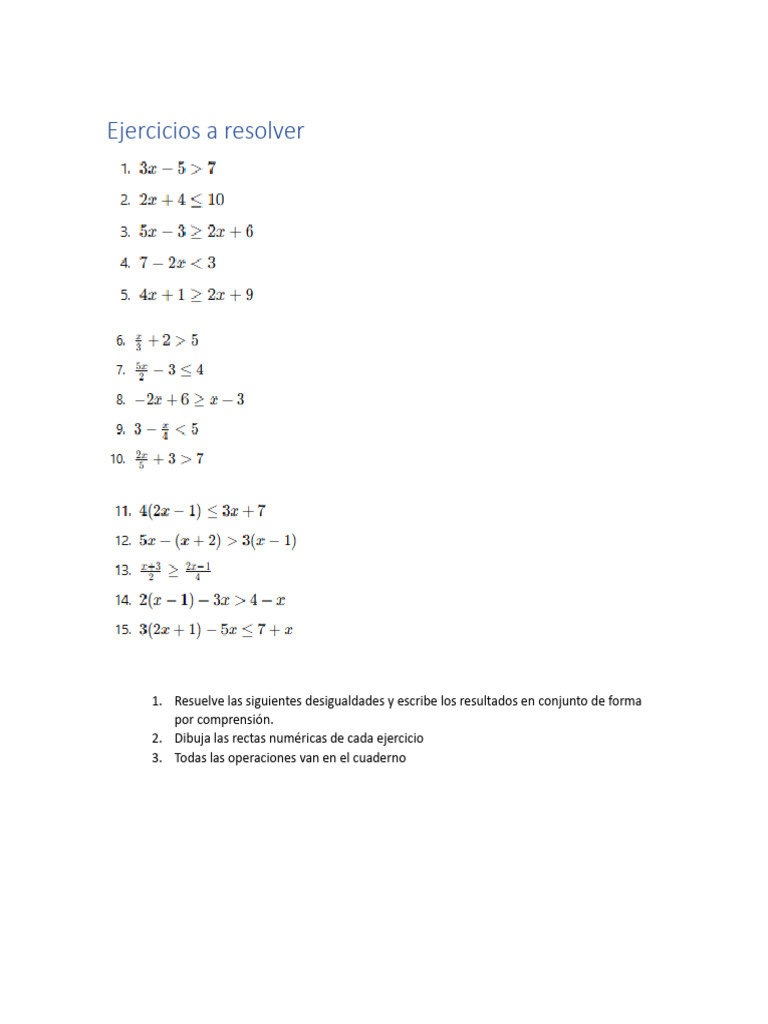 Ejercicios de Desigualdades Matemáticas | PDF