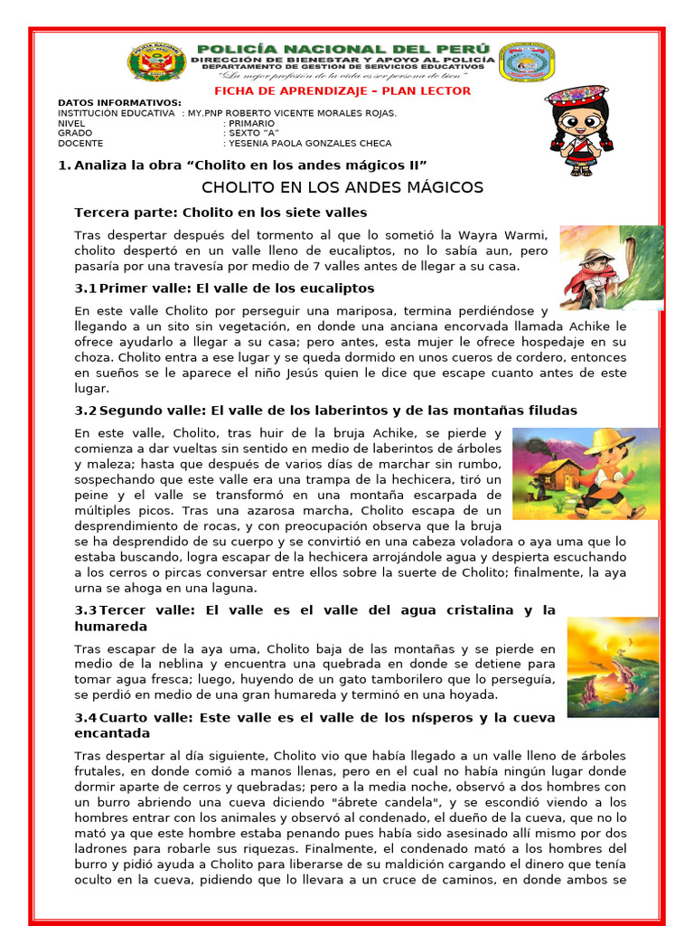 Ficha-Lunes 3o Junio-P.lector-Leemos "El Cholito en Los Andes Mágicos ...