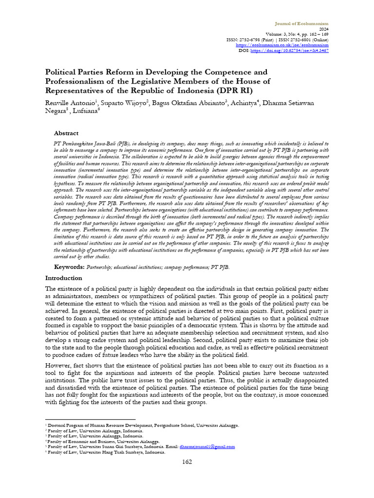 Political Parties Reform in Developing The Competence and ...