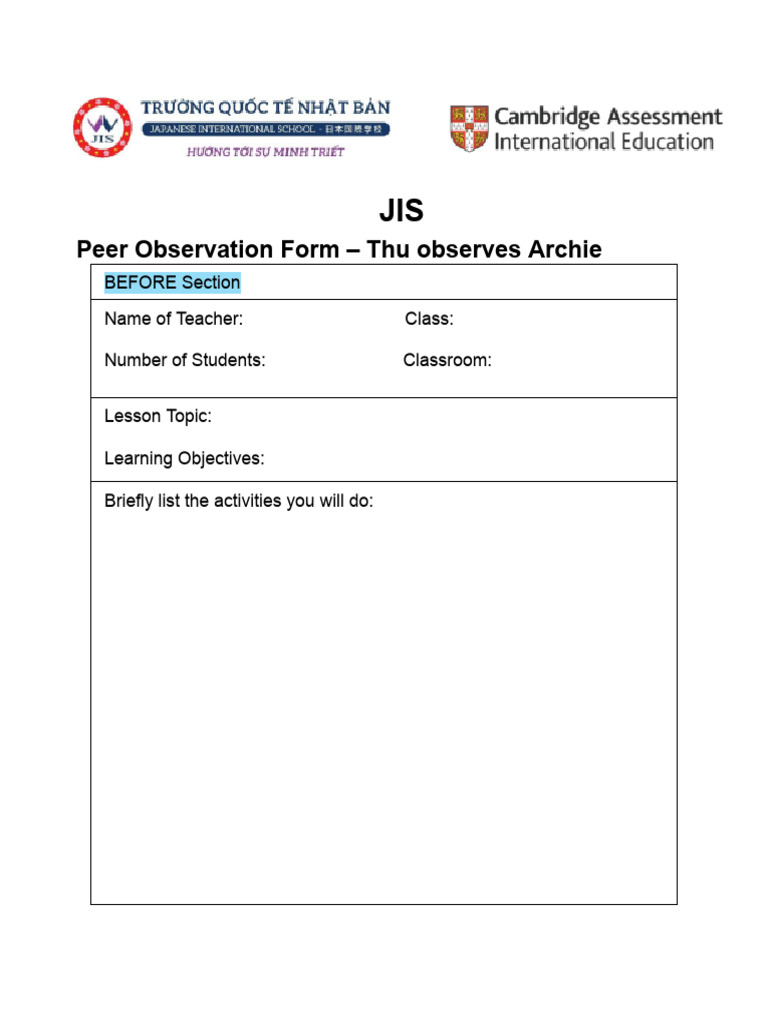 Peer Observation Form Template | PDF