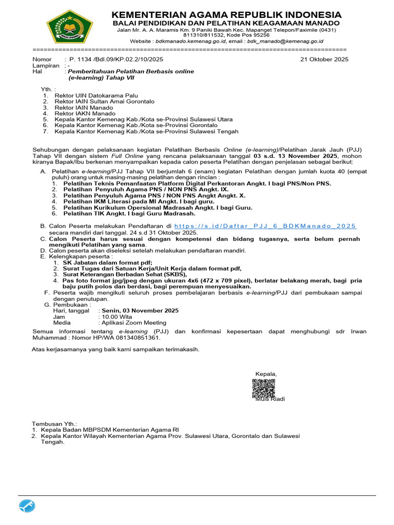 Pemberitahuan - PJJ - Tahap VII - 03 - 13 Nov 2025 | PDF