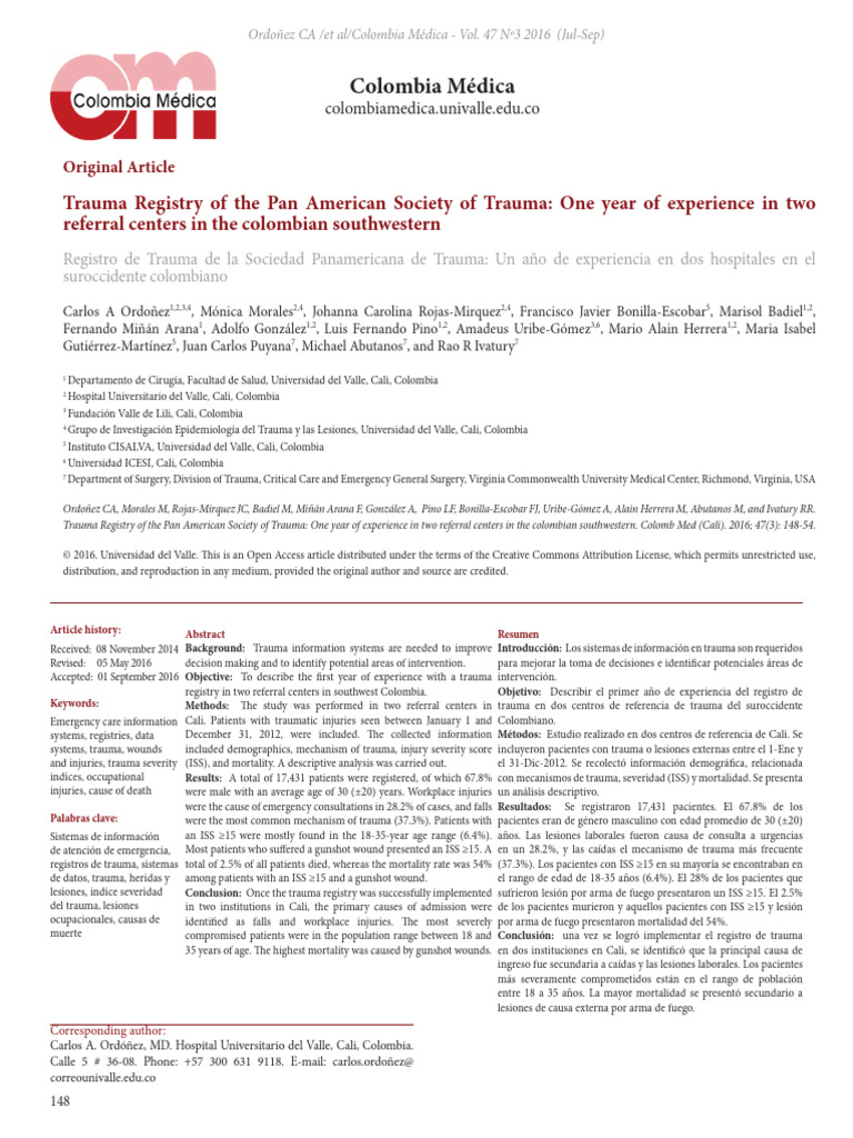 Trauma Registry Insights in Colombia | PDF