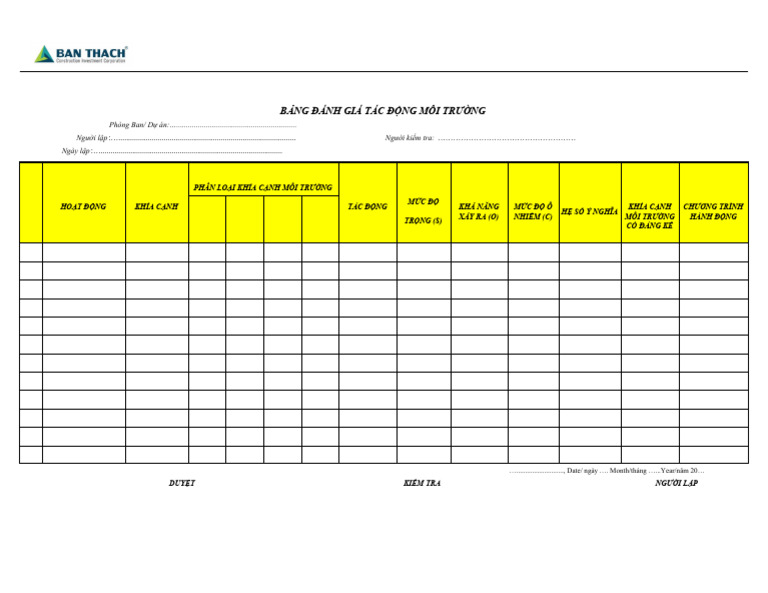 BM-HSE-17-01 Environmental Impact Assessment Table | PDF