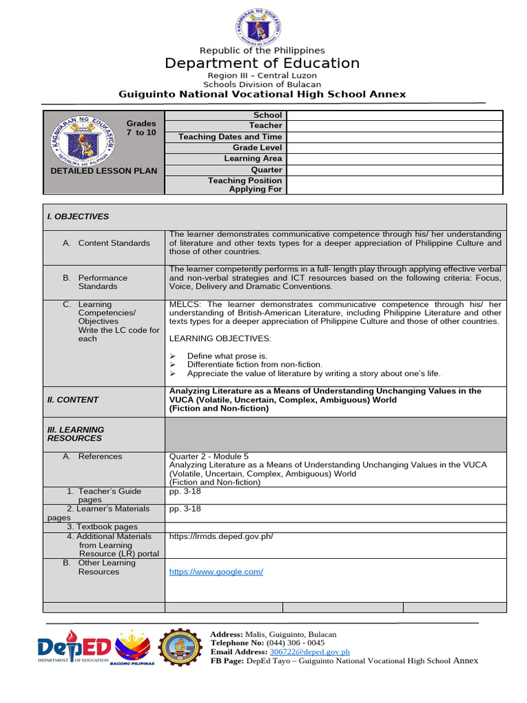 English Lesson Plan Revised | PDF | Poetry | Non Fiction