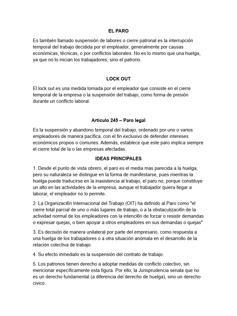 Tipos de Paro Laboral y sus Implicaciones | PDF | Bloqueo (industria ...