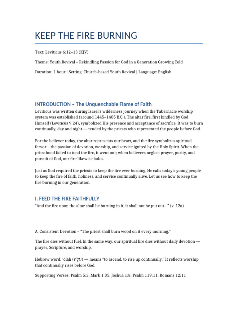 Keep The Fire Burning Sermon Updated | PDF | Book Of Leviticus | Priest