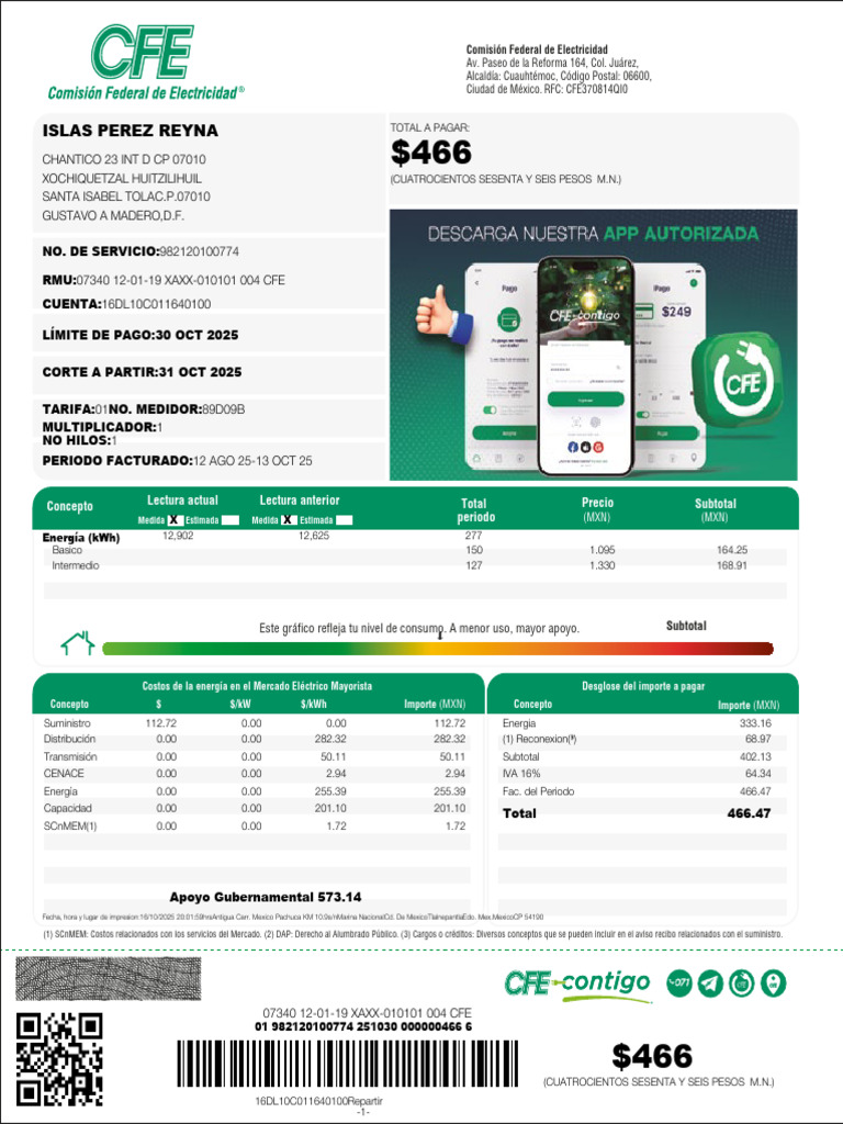 Comprobante de Pago CFE 2025 | PDF | Cantidades fisicas | Electricidad