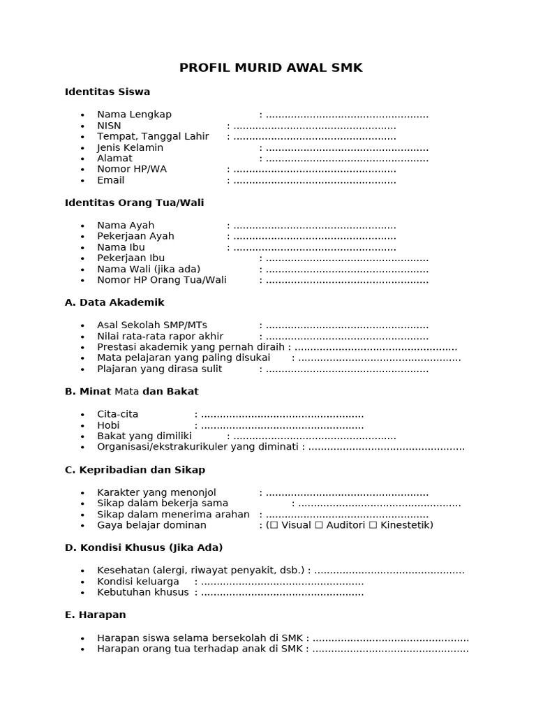 Profil Murid Awal SMK dan Pendampingan | PDF
