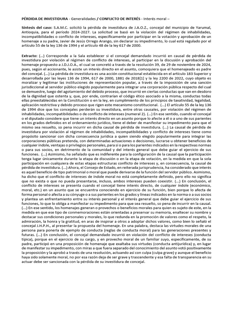 2025 00017 Perdida de Investidura BOLETIN | PDF | Demanda judicial ...