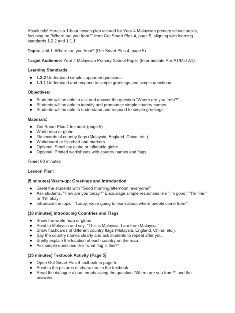 Year 1 English Lesson Plan Generate Using Chatgpt | PDF | Cognitive ...