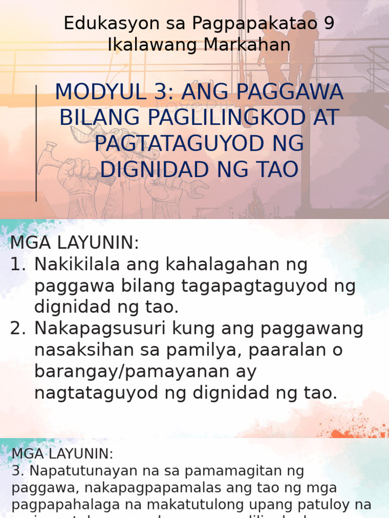 Module 3-Ang Paggawa Bilang Paglilingkod at Pagtataguyod NG Dignidad NG ...
