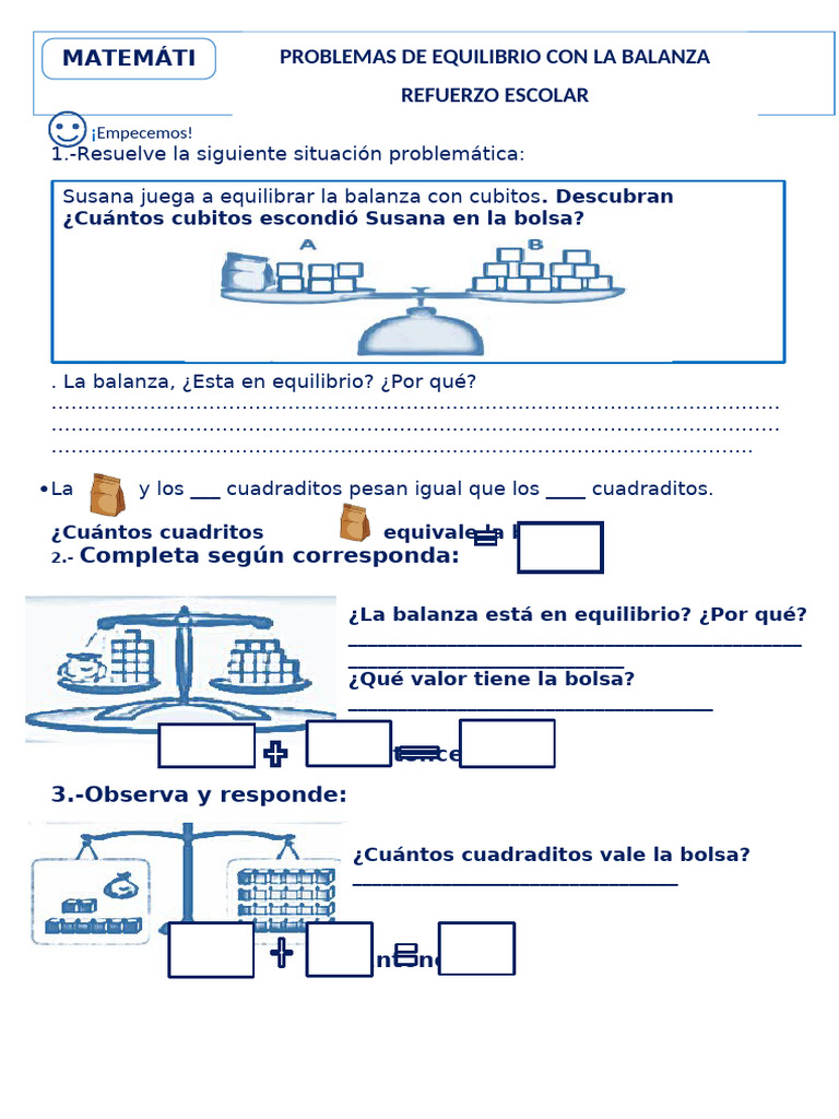 D4 A2 FICHA MAT. Problemas de Equilibrio Con La Balanza | PDF