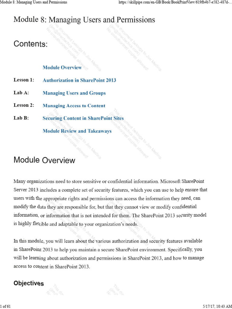 Module 8 - Managing Users and Permissions | PDF | Share Point | Internet