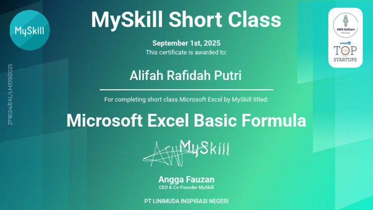 Alifah Rafidah Putri - E-Certif SC Microsoft Excel Basic Formula ...