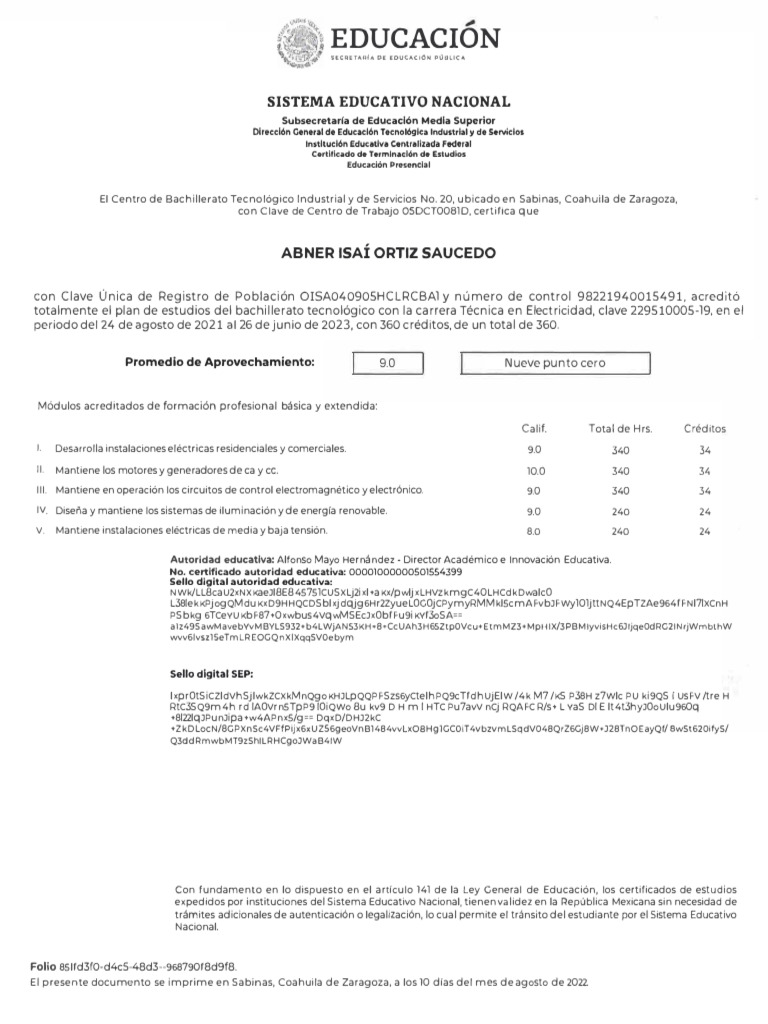 Certificado Prepa ABNER Descarg Ble en Formato | PDF | Electricidad