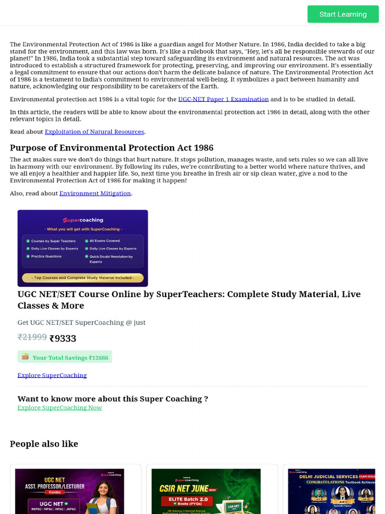 Environmental Protection Act 1986 For The UGC-NET Paper 1 Exam | PDF