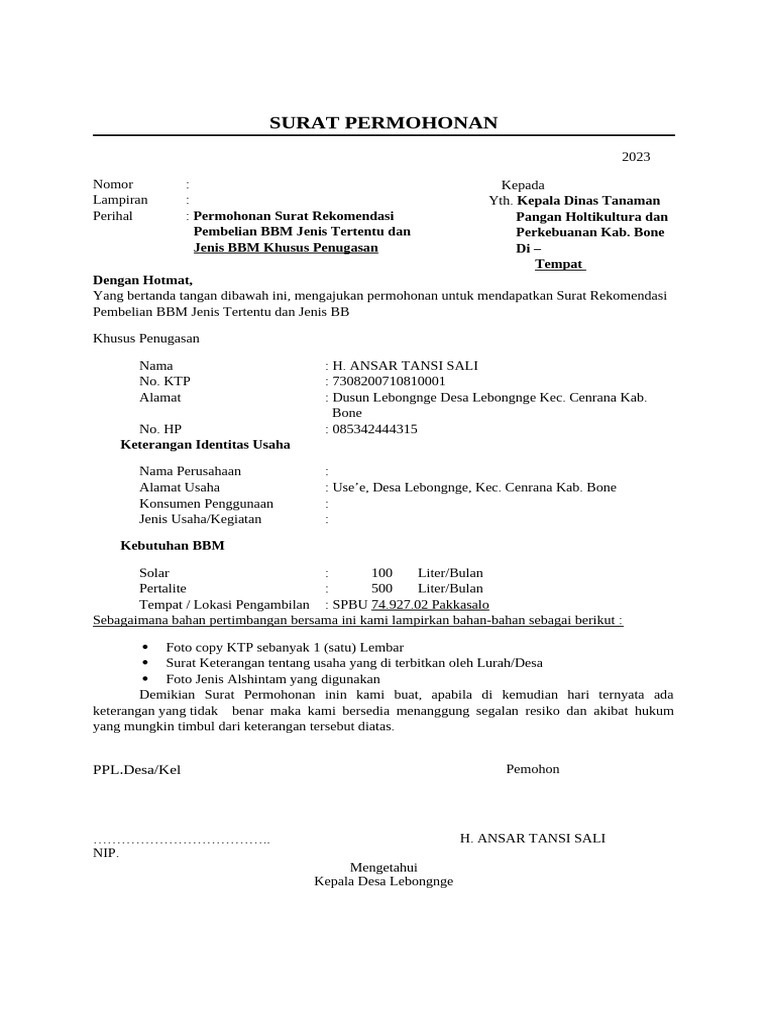 Permohonan BBM | PDF