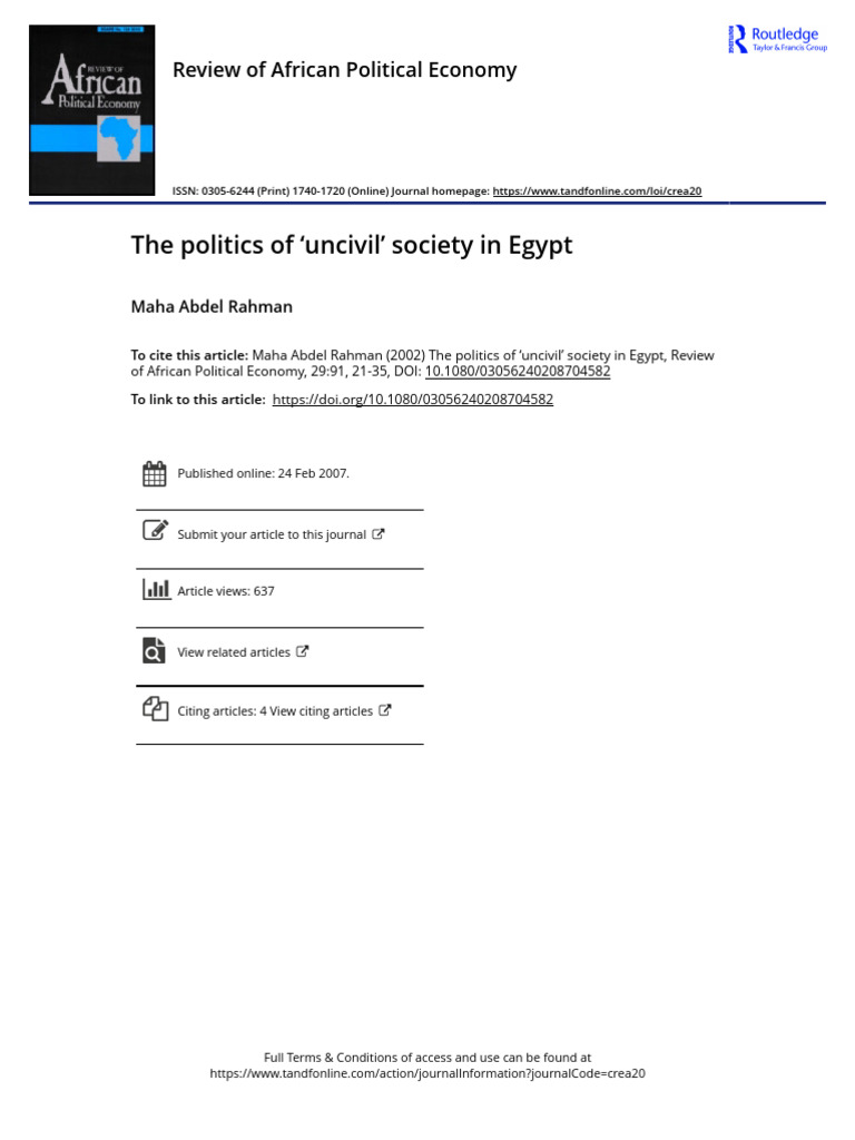 Uncivil Society Politics in Egypt | PDF | Islamism | Copts