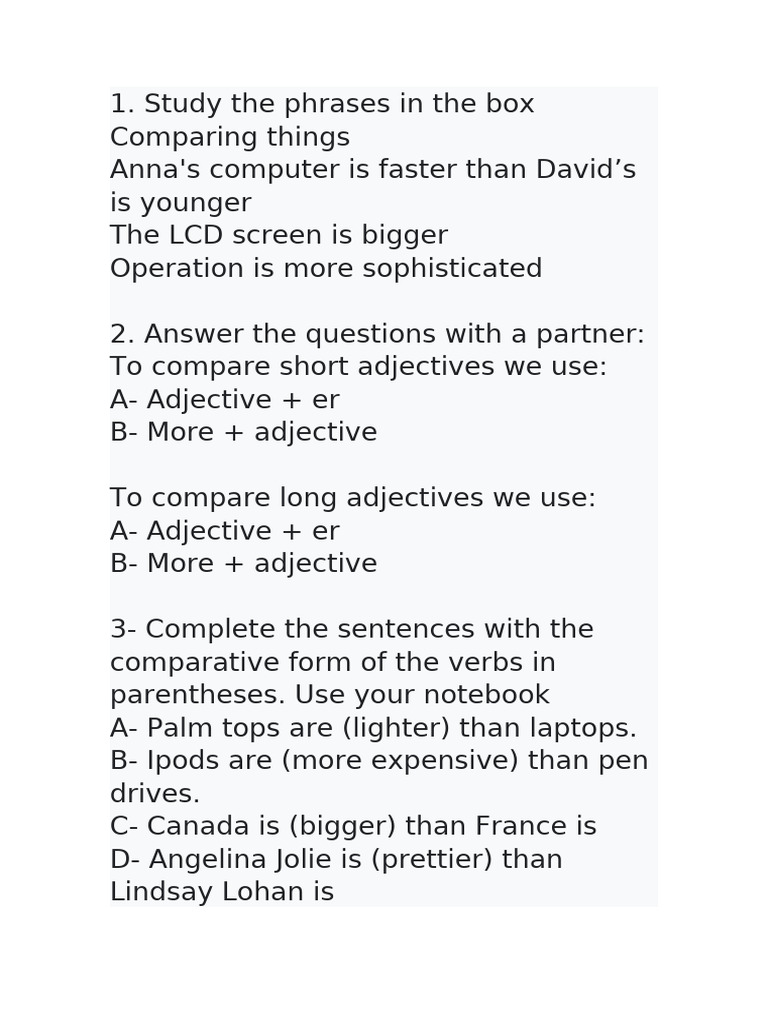 Comparative Adjectives Practice Guide | PDF