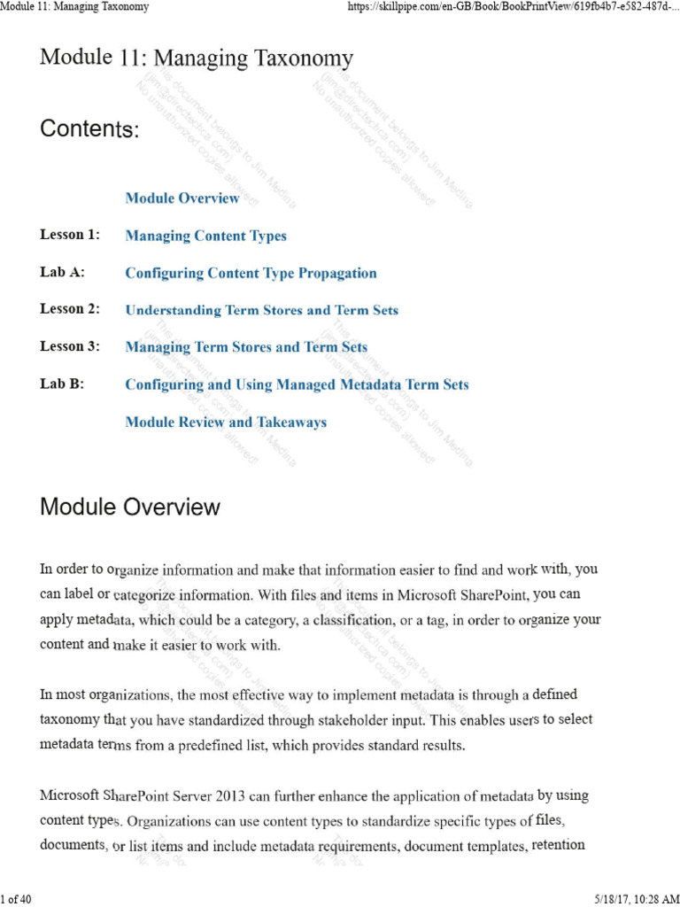 Module 11 - Managing Taxonomy | PDF | Share Point | Metadata