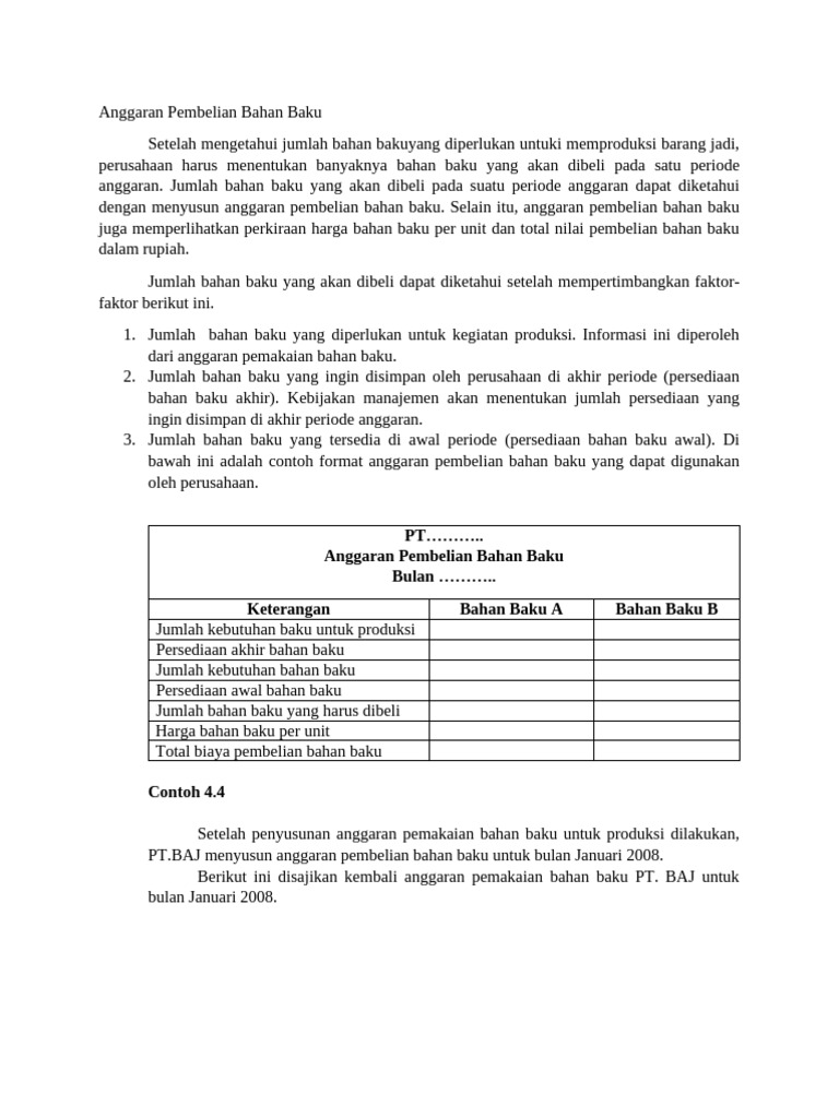 Anggaran Pembelian Bahan Baku | PDF