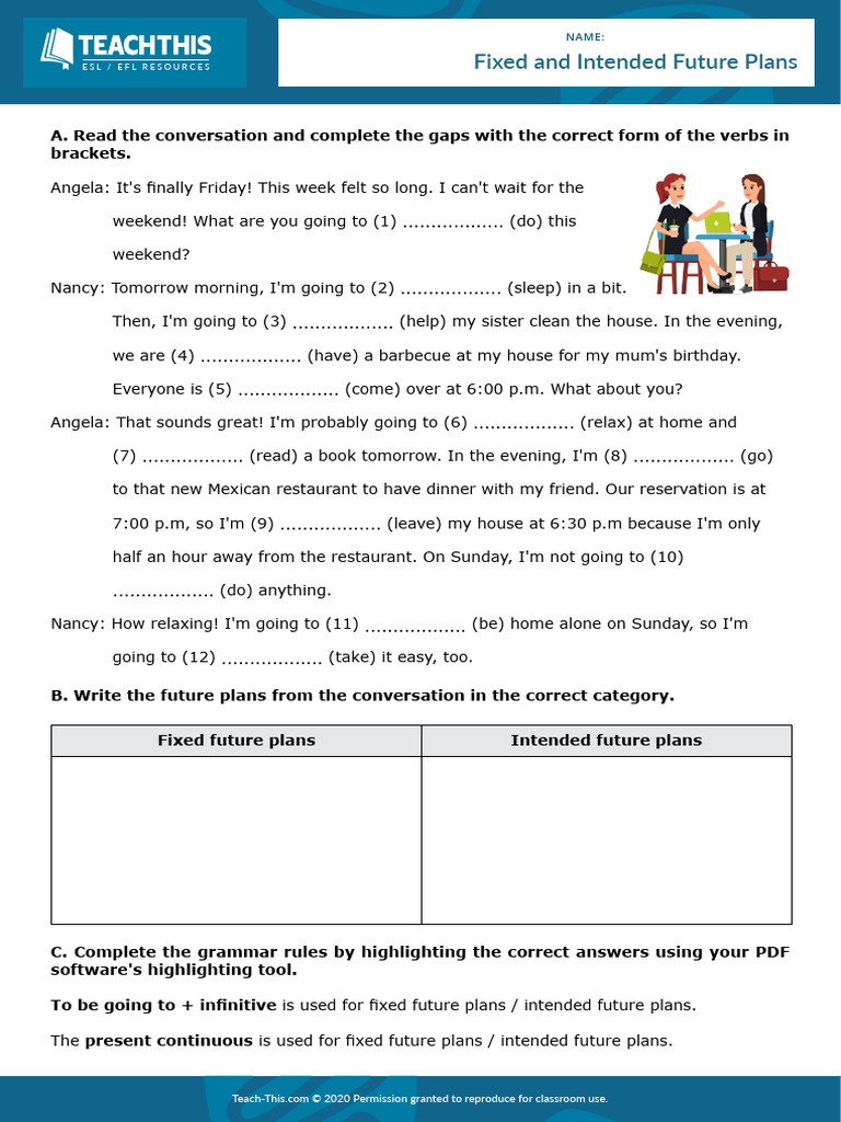 Fixed and Intended Future Plans Interactive Worksheet 1 | PDF