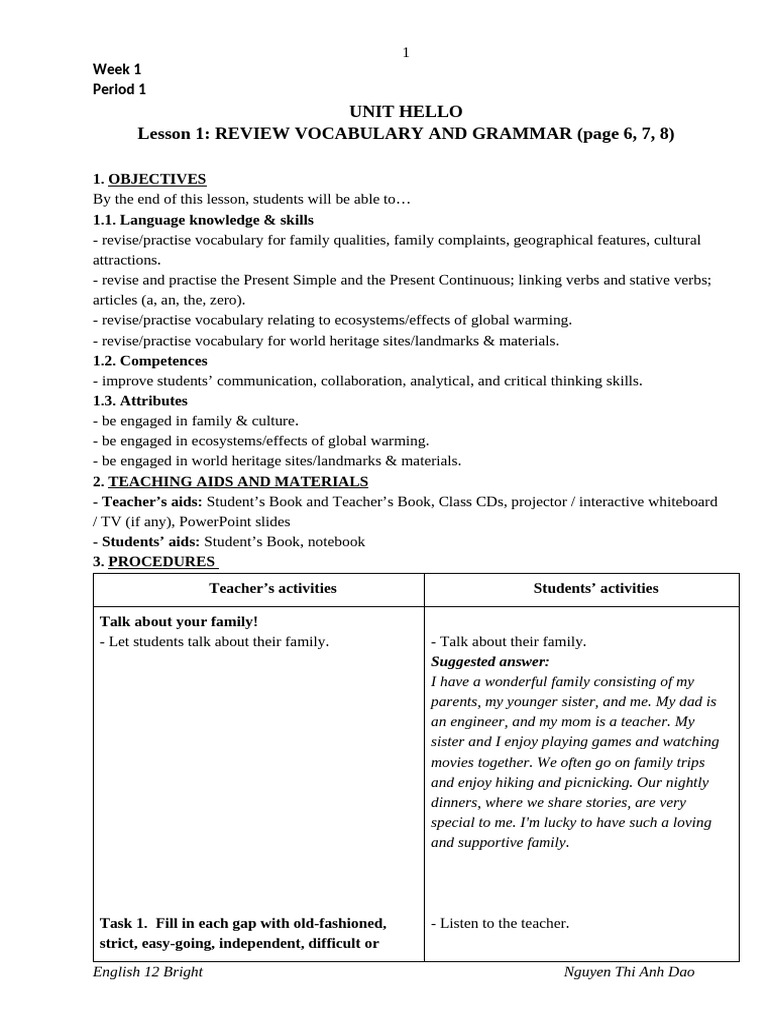 Period 1 - Unit Hello Lesson 1 | PDF | Linguistics