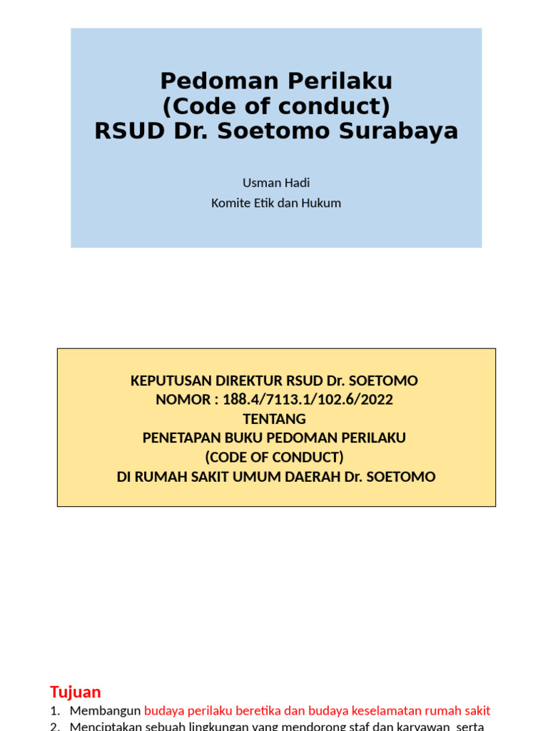Pedoman Perilaku RSUD Dr. Soetomo | PDF