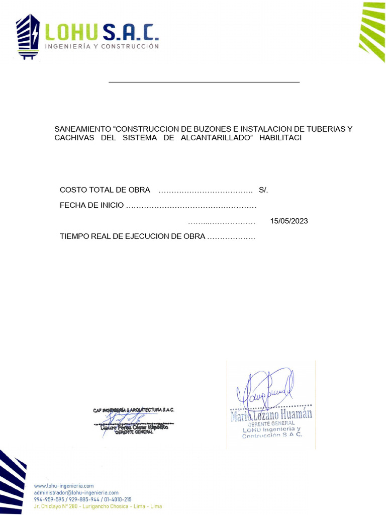 Acta de Recepción de Obra de Saneamiento | PDF | Justicia | Crimen y ...