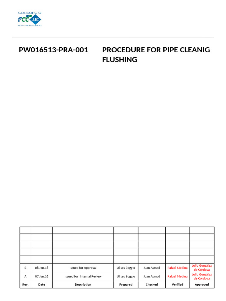 Procedure For Pipe Cleanig - Flushing | PDF | Waste | Risk