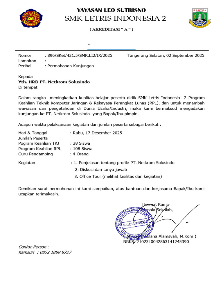 Permohonan Kunjungan ke PT Netkrom | PDF