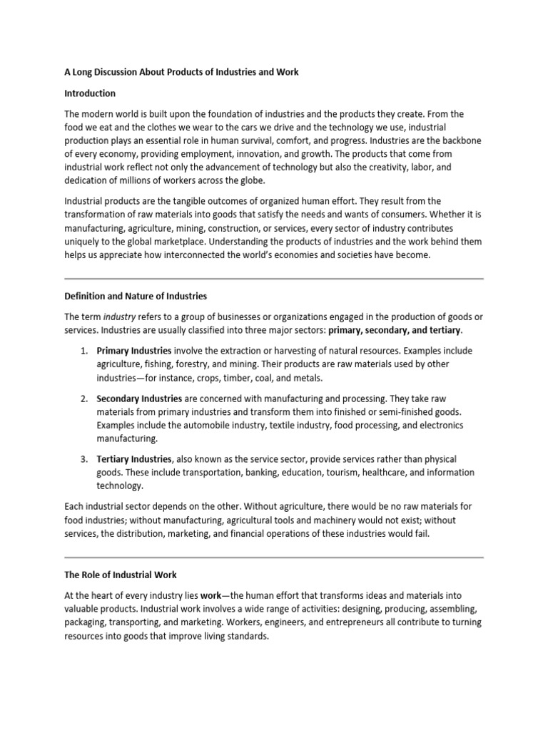 A Long Discussion About Products of Industries and Work | PDF | Goods ...