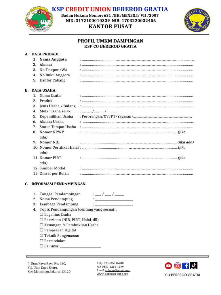 Form Pendampingan Umkm | PDF