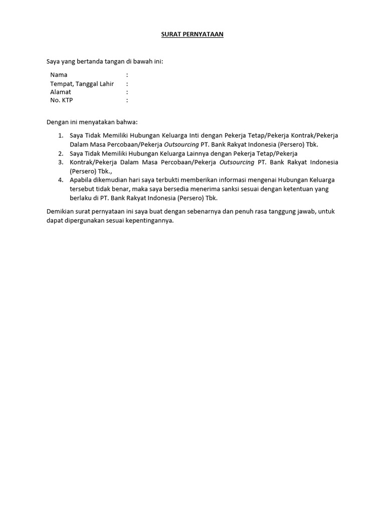 Surat Pernyataan Hubungan Keluarga | PDF