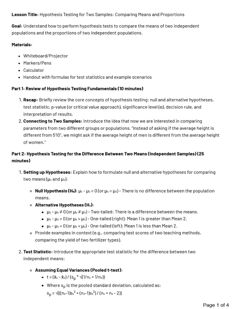 Hypothesis Testing: Means and Proportions | PDF | Hypothesis | Methodology