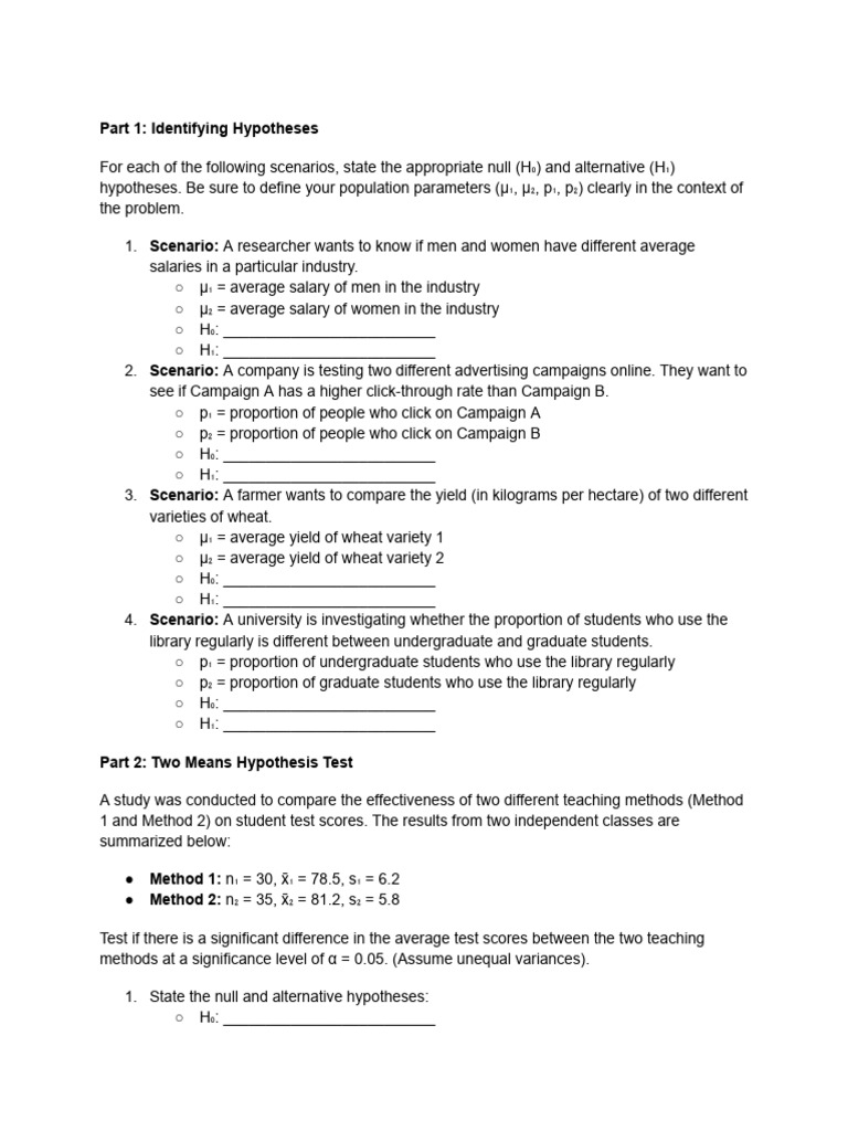 Hypothesis Testing Scenarios and Analysis | PDF | P Value | Hypothesis
