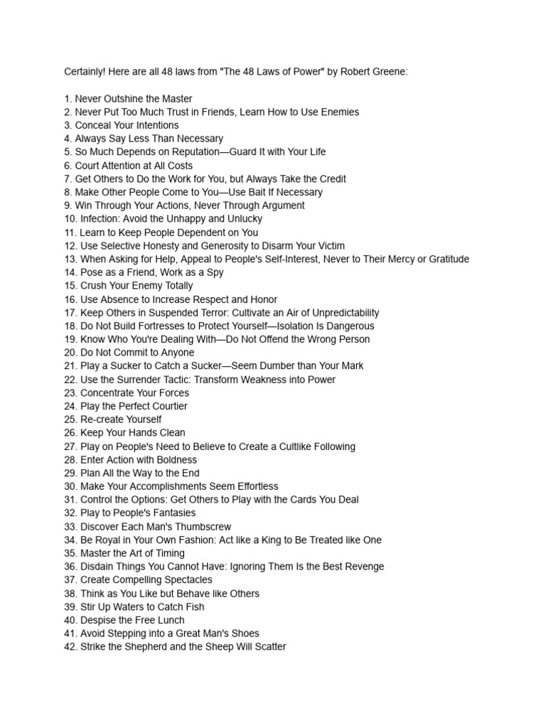 Overview of the 48 Laws of Power | PDF