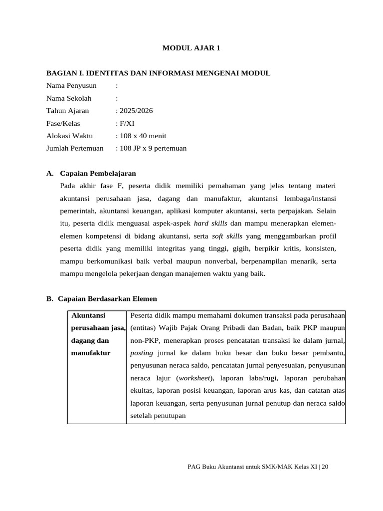 KK Akuntansi 11 Deep Learning - MODUL AJAR 1 | PDF