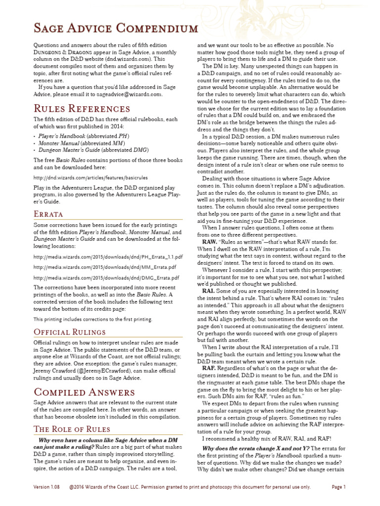 Sage Advice Compendium 2.7 Overview | PDF | Dungeons & Dragons | Elf ...