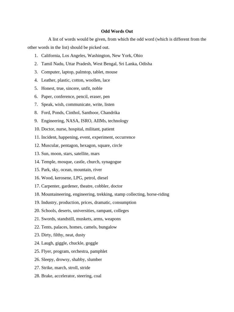 Identifying Odd Words in Lists | PDF