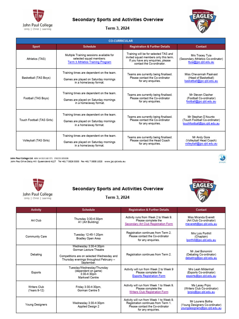Term 3 2024 Sports & Activities Guide | PDF | Indoor Sports | Team Sports