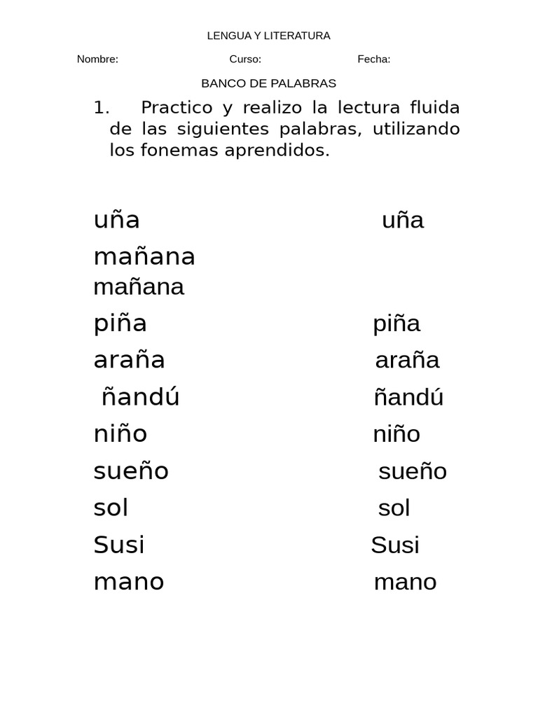 Banco de Palabras para Lectura Fluida | PDF