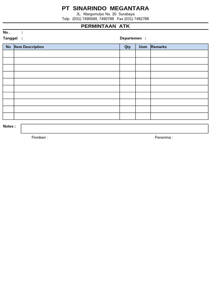 Form Permintaan Atk - Sima | PDF